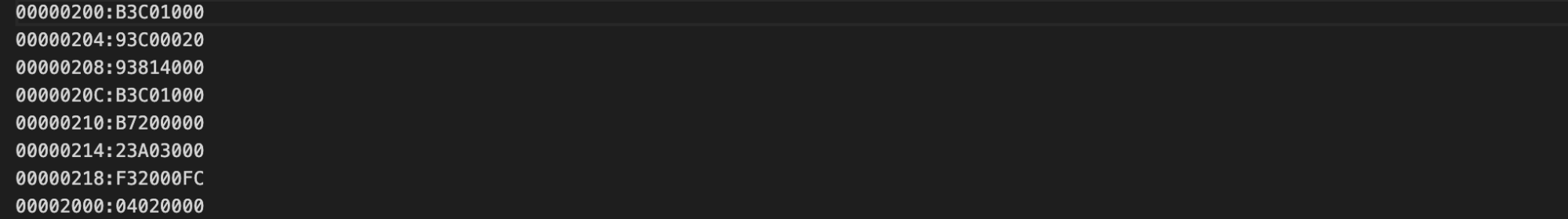 Figure 9. The hex file generated by Assembly Program